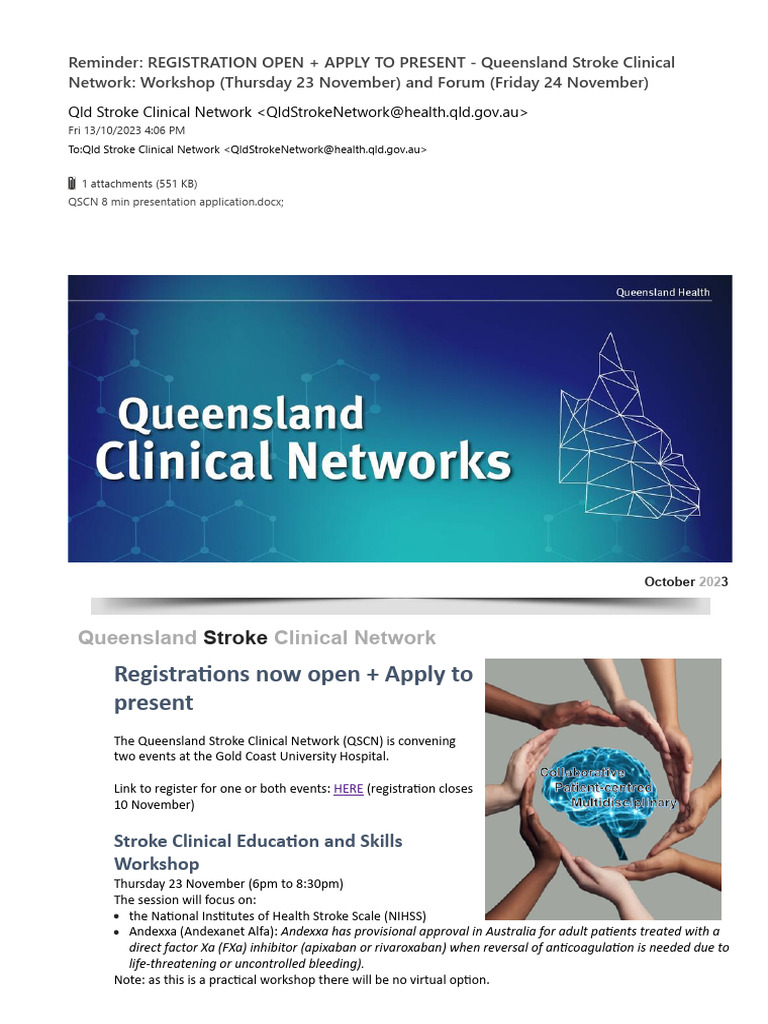 QLD Stroke Clinical Network Forum Invitation | PDF | Stroke | Clinical Medicine