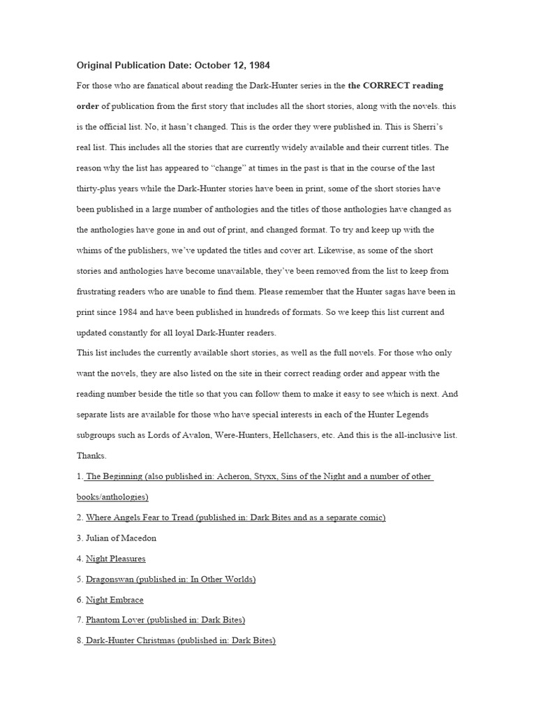 Dark-Hunter Reading Order Guide | PDF