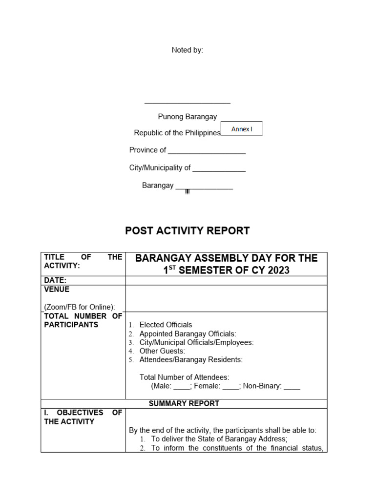 Post Activity Report: Barangay Assembly Day For The 1 Semester of Cy ...