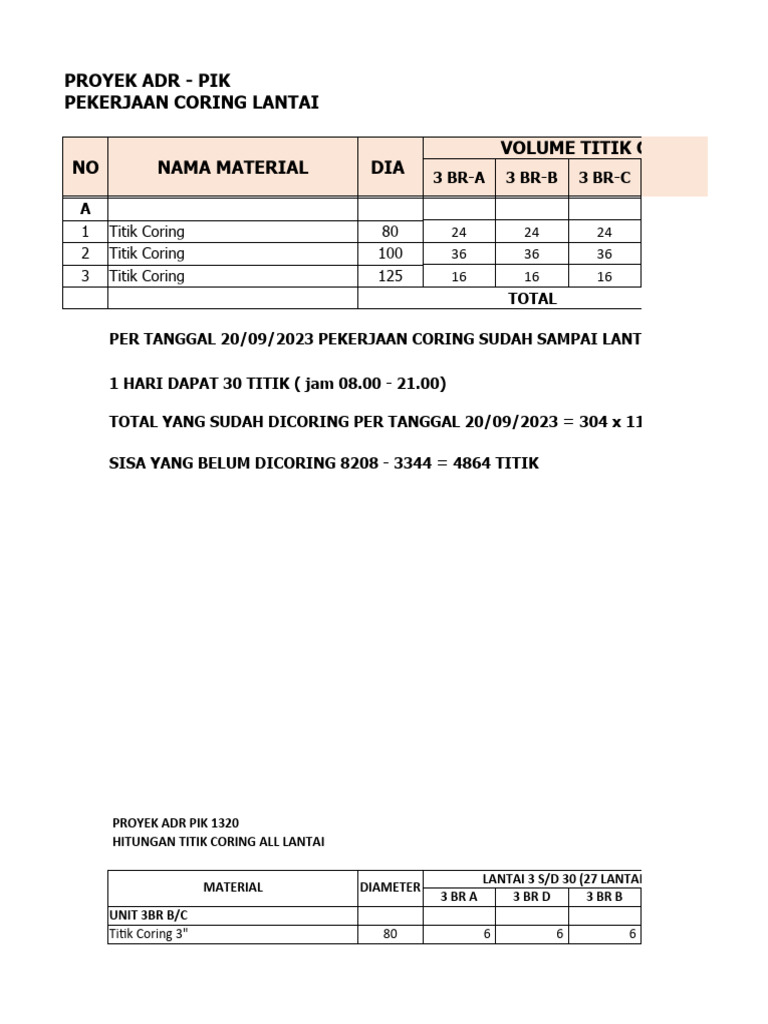 Monitoring Coringan & Bobokan | PDF