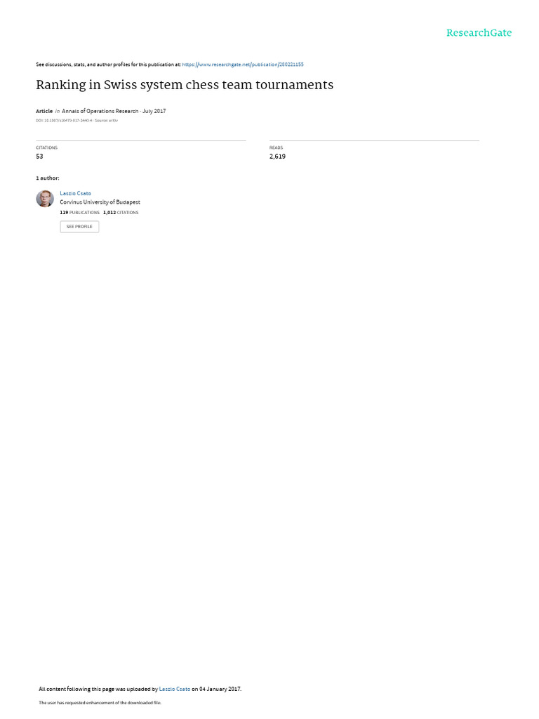 Ranking in Swiss System Chess Team Tournaments | PDF | Vertex (Graph ...