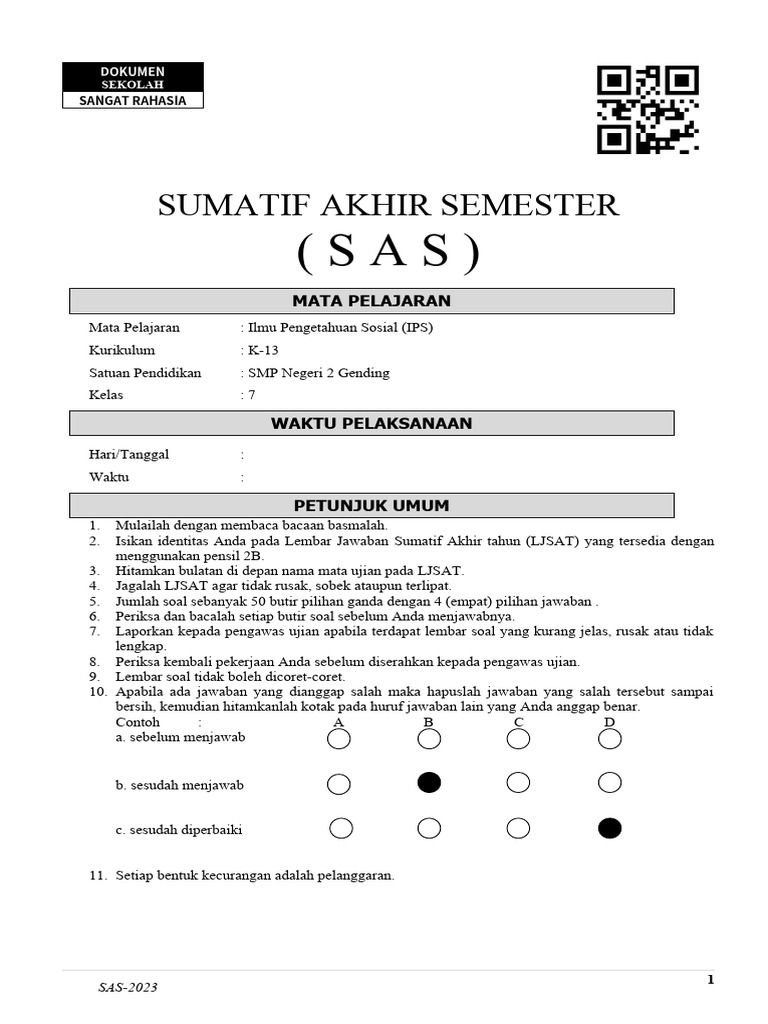 Contoh Format Penulisan Soal Sas | PDF