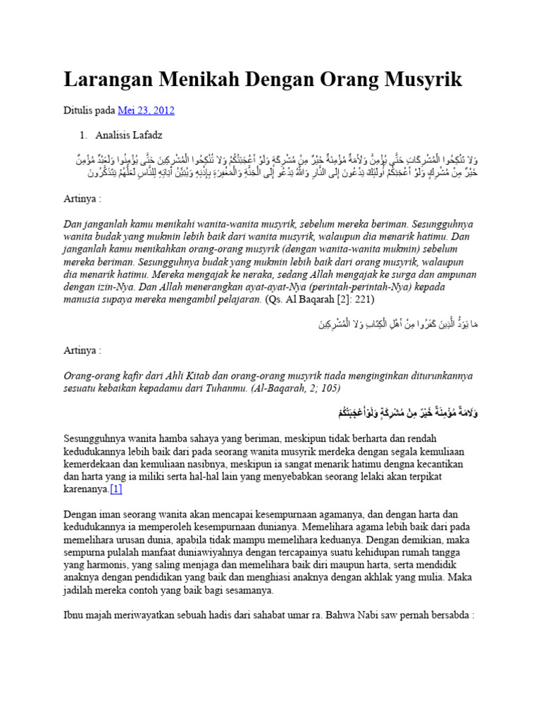 Larangan Menikah dengan Musyrik | PDF