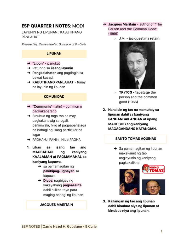 Esp Quarter 1 Notes Mod1 4 1 1 | PDF