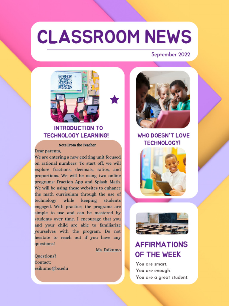 Colorful Geometric Cheerful Classroom Newsletter | PDF | Mobile App ...