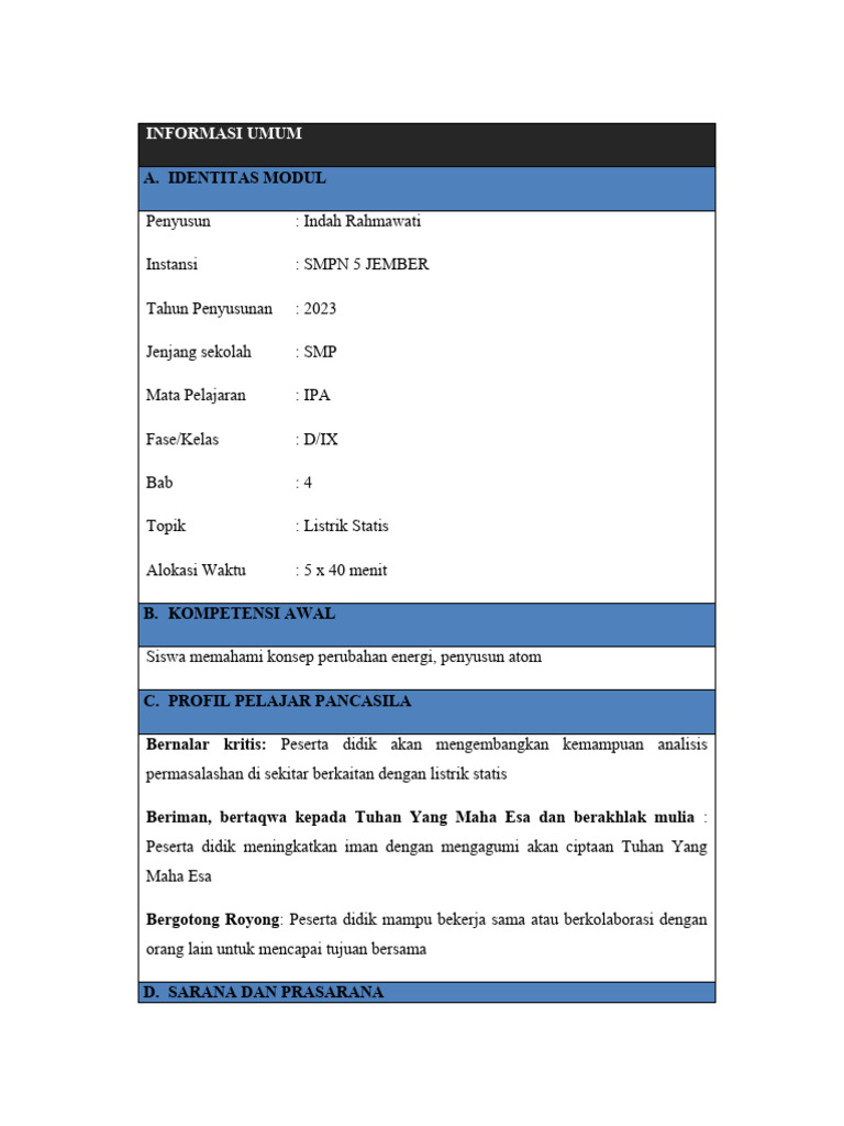 Modul Listrik Statis Kelas 9 SMP | PDF | Karier & Perkembangan