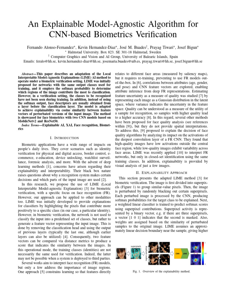 An Explainable Model-Agnostic Algorithm For CNN-based Biometrics Verification | PDF ...
