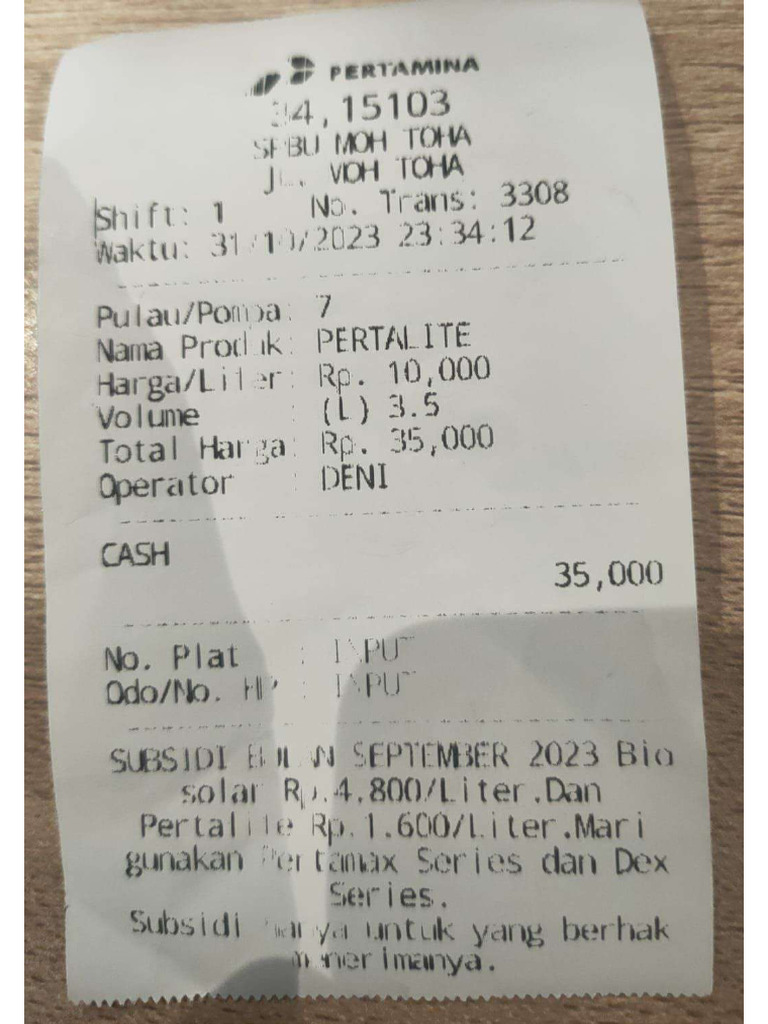 Struk Bensin 31 Okt | PDF