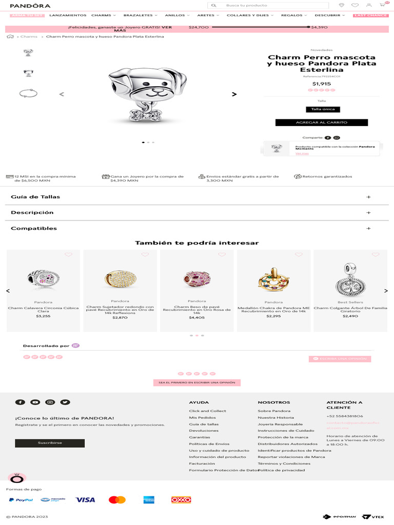 Charm Perro Mascota y Hueso Pandora Plata EsterlinaPandora MX | PDF ...