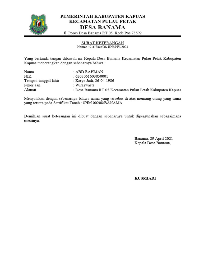 Surat Beda KTP Dan Sim | PDF