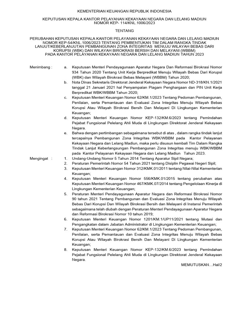 KEP 114 Perubahan Kep 54 | PDF