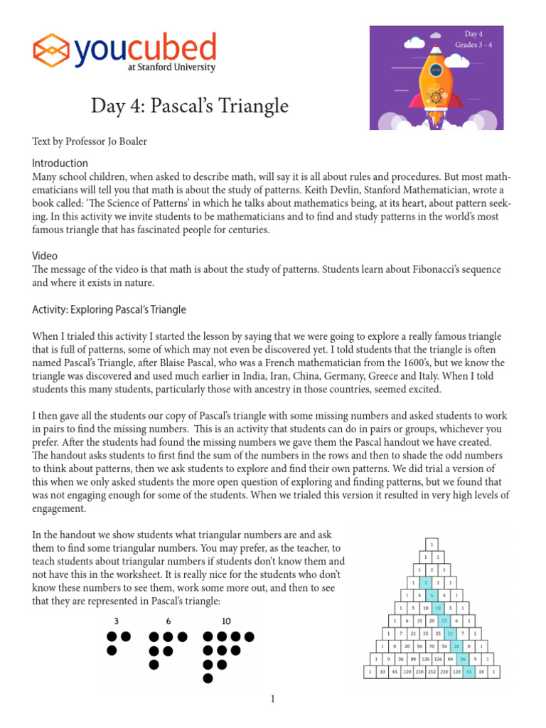Exploring Patterns in Pascal's Triangle | PDF | Triangle | Mathematics