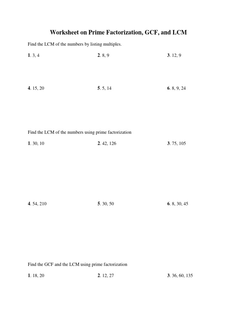 GCF and LCM Practice Worksheet | PDF | Teaching Methods & Materials ...