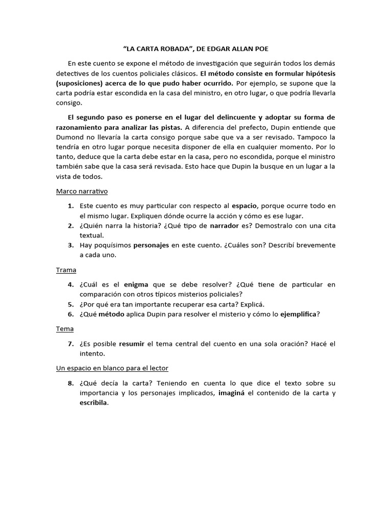La Carta Robada Actividad Pdf