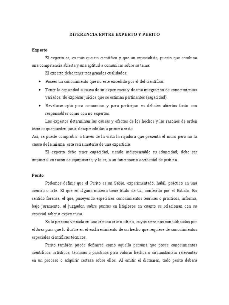 Diferencia Entre Experto y Perito | PDF | Testigo experto | Ley procesal