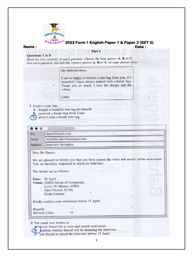 2023 Form 2 English Model Set 5 | PDF