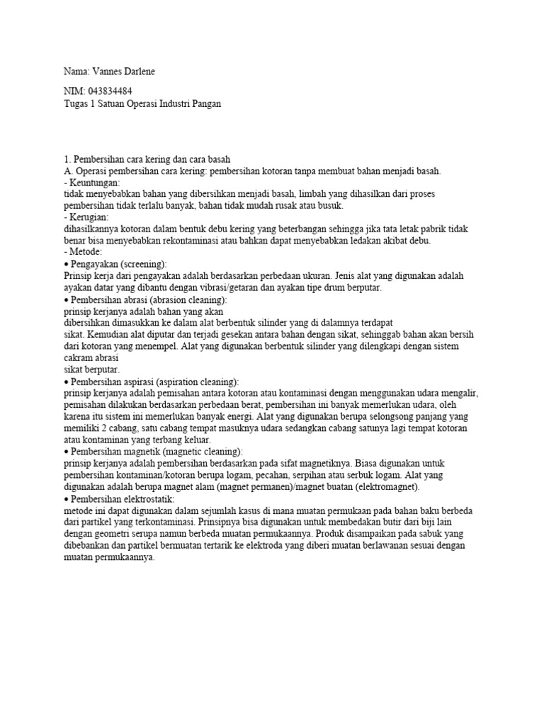 Tgs 1 Satuan Operasi Industri Pangan | PDF | Teknologi & Rekayasa