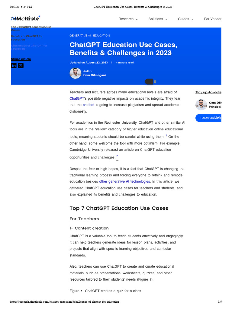 ChatGPT Education Use Cases, Benefits & Challenges in 2023 | PDF ...