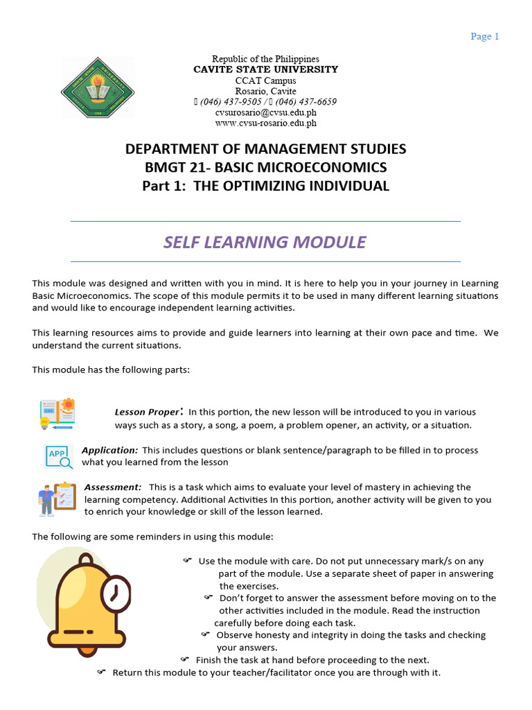 Self Learning Module Part One The Optimizing Individual | PDF | Prices ...