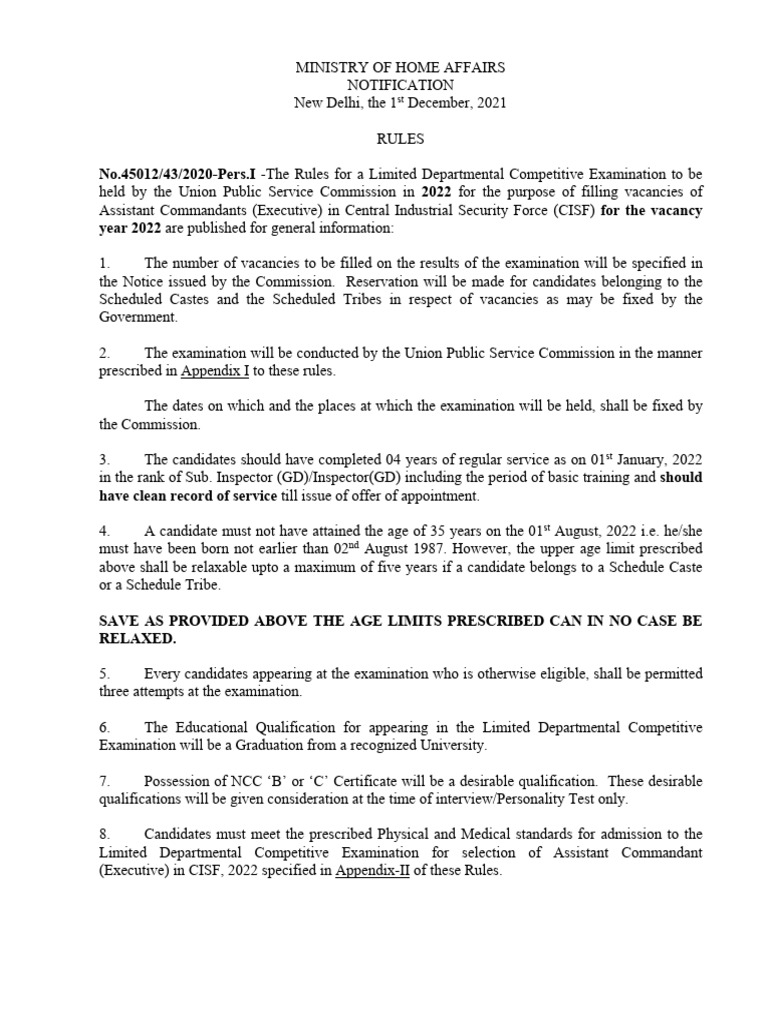 CISF ACEXE LDCE Notification 2022 | PDF | University And College Admission