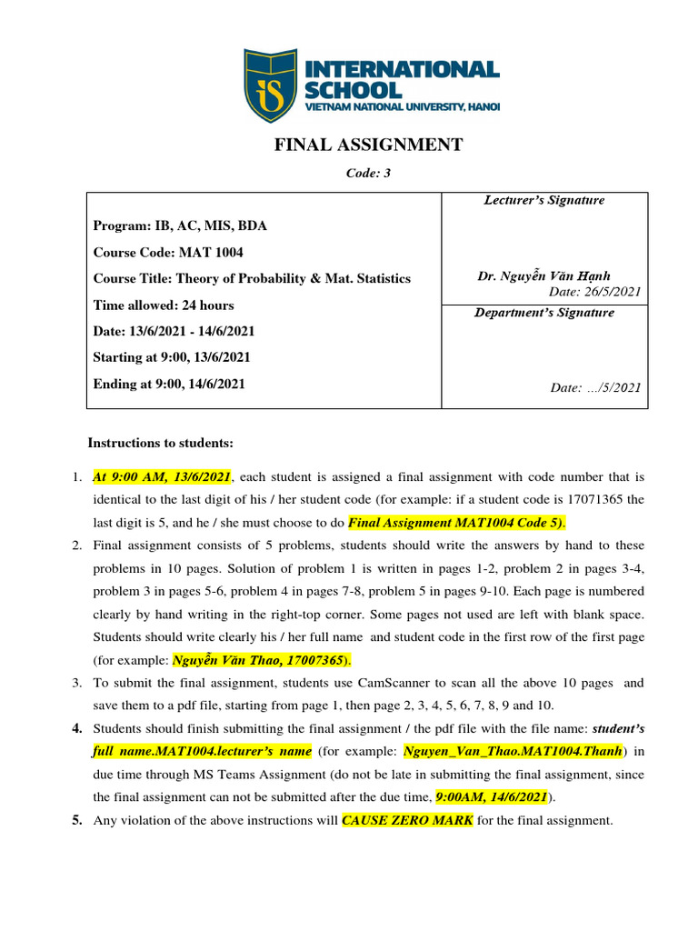 Final Assignment MAT 1004 Instructions | PDF | Estimator | Sampling ...