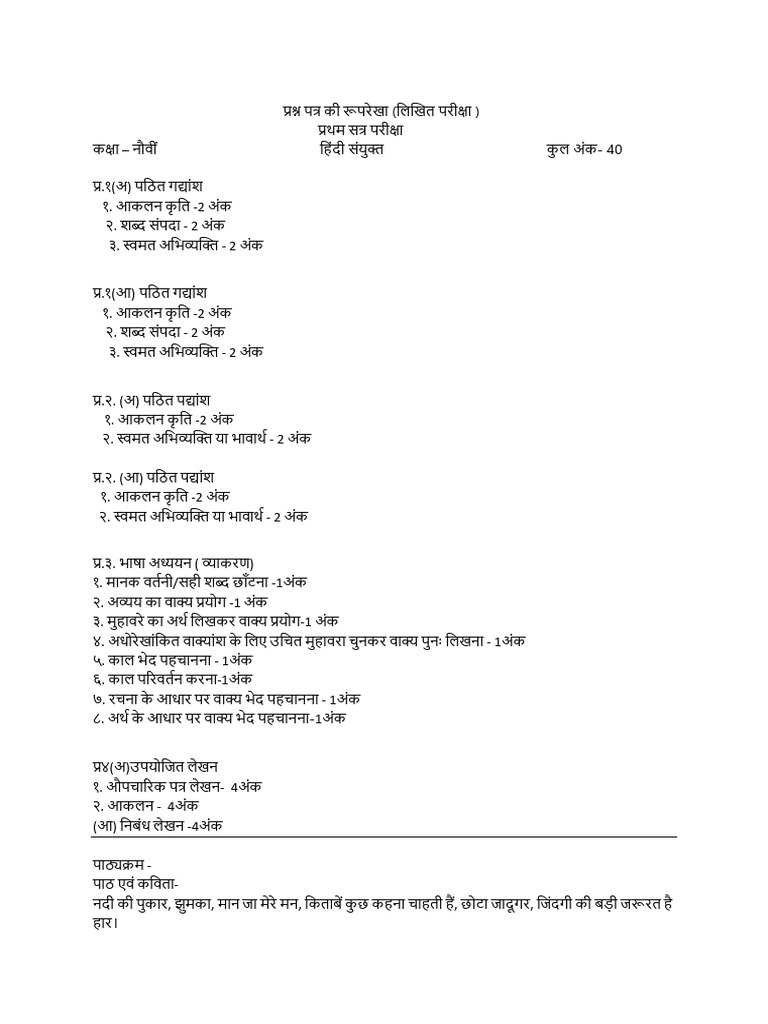 Hindi Comp. Paper Format | PDF