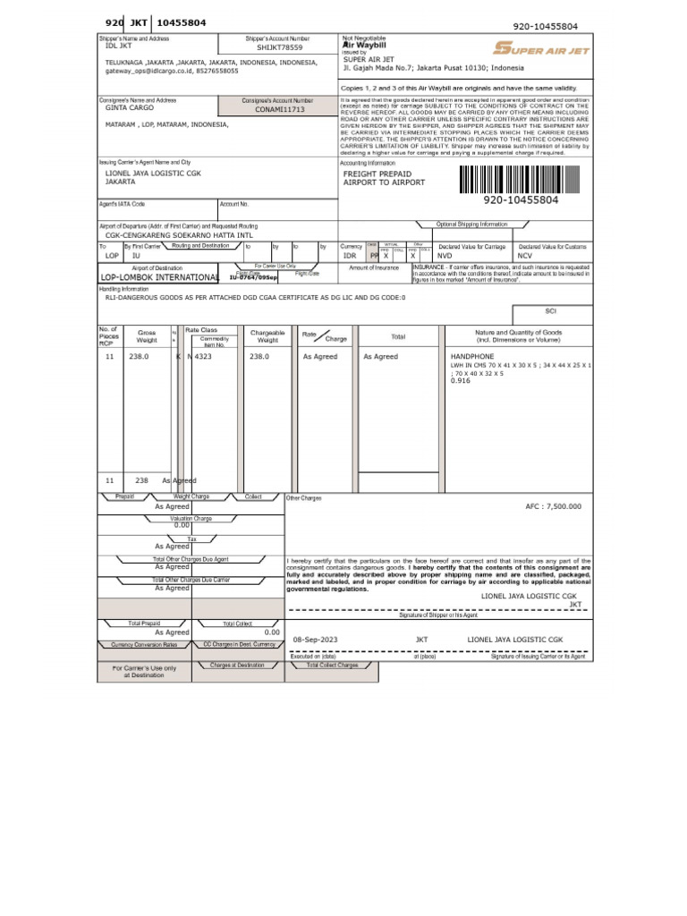 AWB No - 920-10455804 | PDF