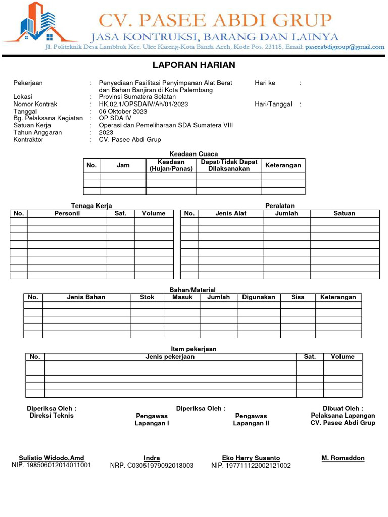 Format Laporan Harian | PDF