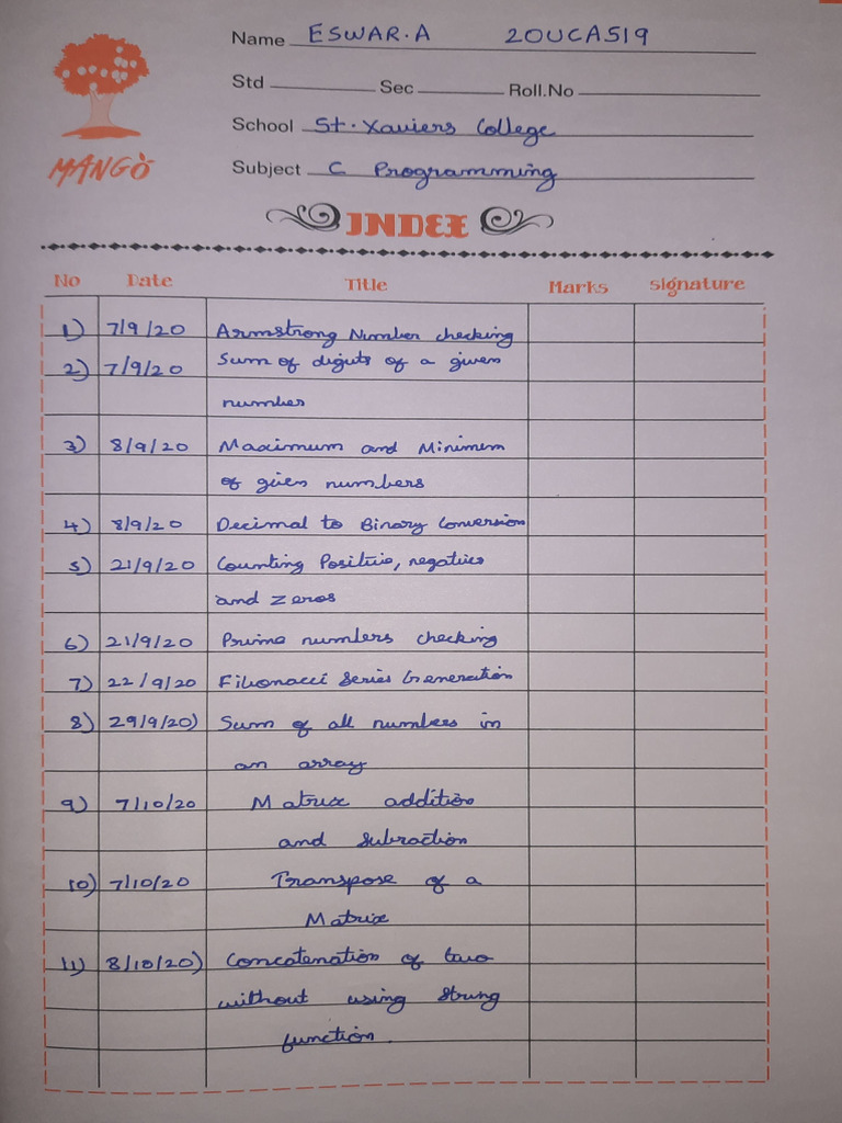 20uca519 Eswar C Observation Note 1 | PDF