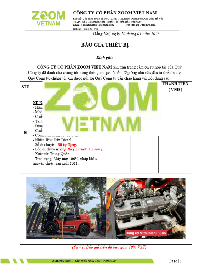 ZOOM VN - BÁO GIÁ XE NÂNG 3T EP MÁY MITSUBISHI - Anh L I | PDF