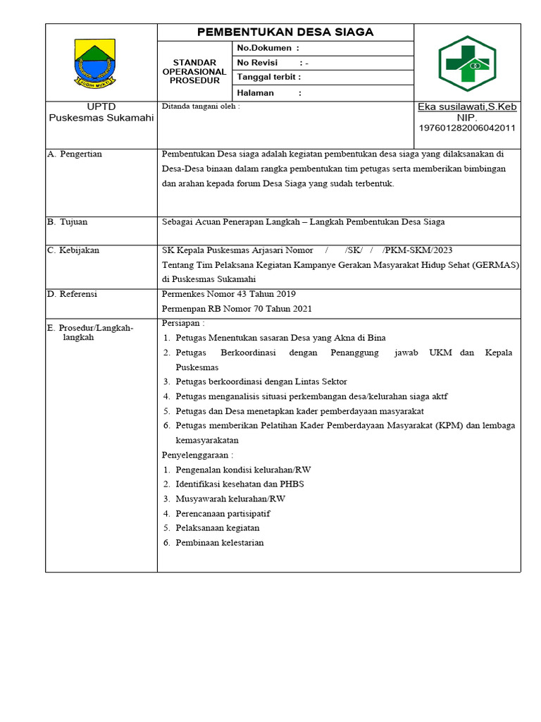 Sop Pembentukan Desa Siaga | PDF