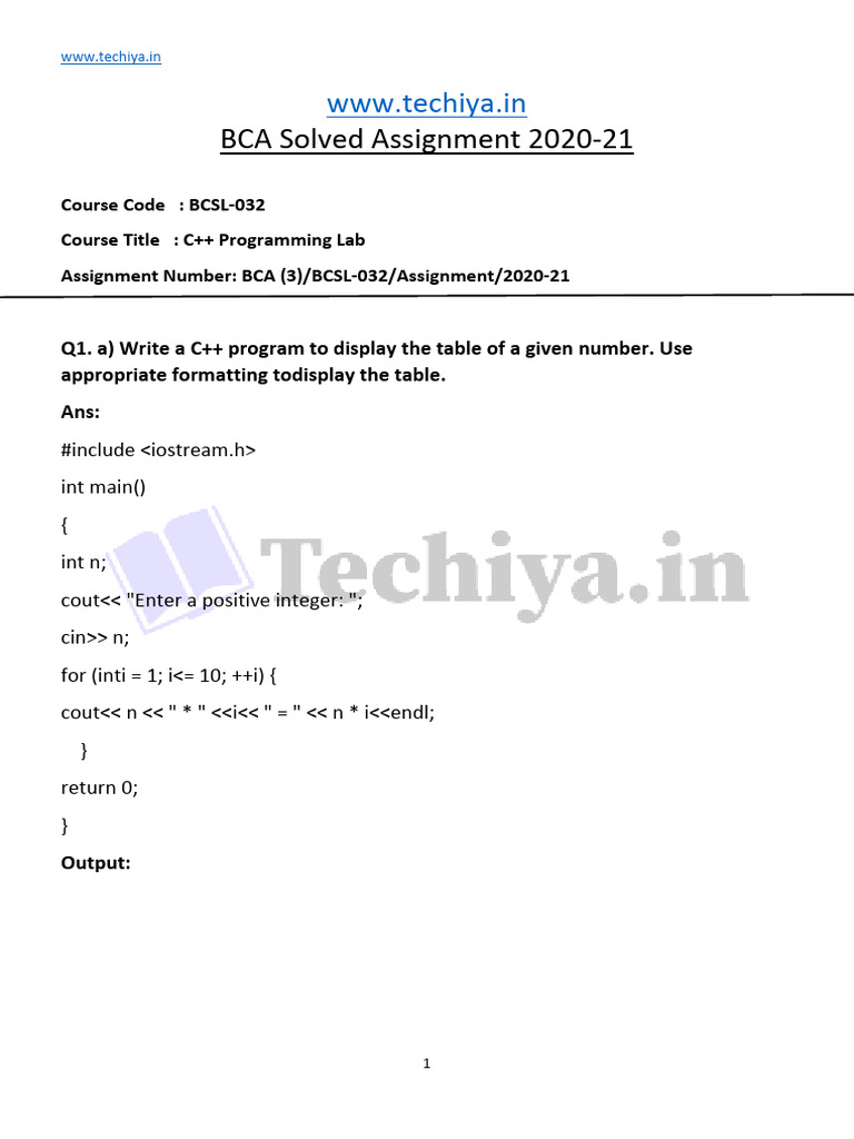 Bcsl 032 Solved Assignment Pdf C Constructor Object Oriented Programming