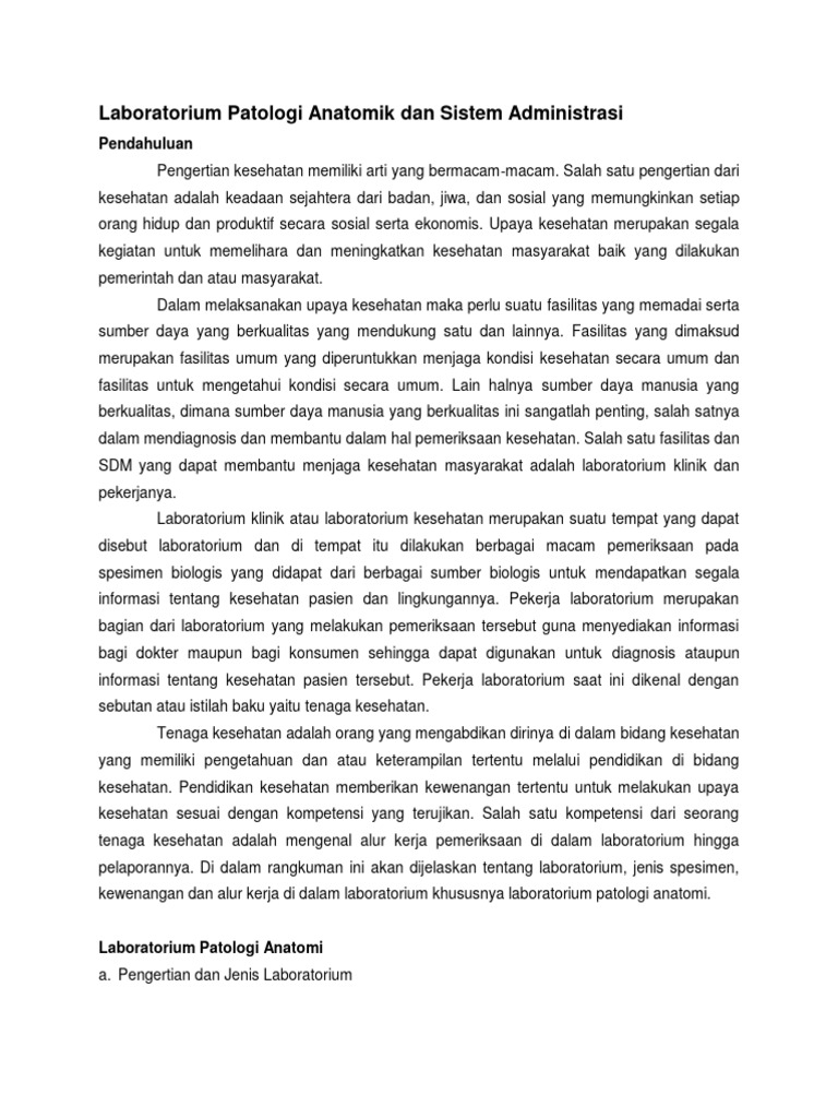 Laboratorium Patologi Anatomik dan Fungsinya | PDF