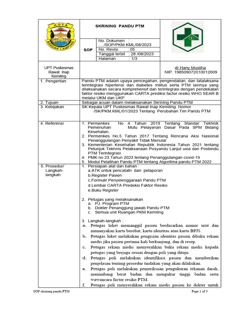Sop Skrining Pandu PTM Agust 2023 | PDF | Sains & Matematika