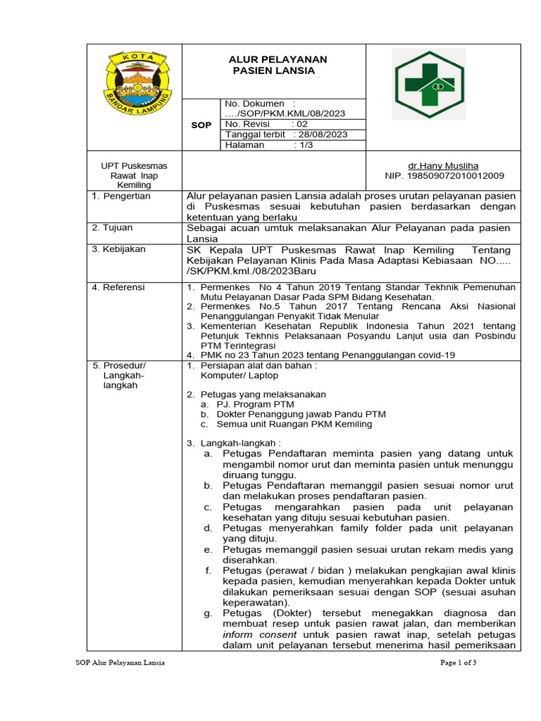 Sop Alur Pelayanan Lansia Agust 2023 | PDF