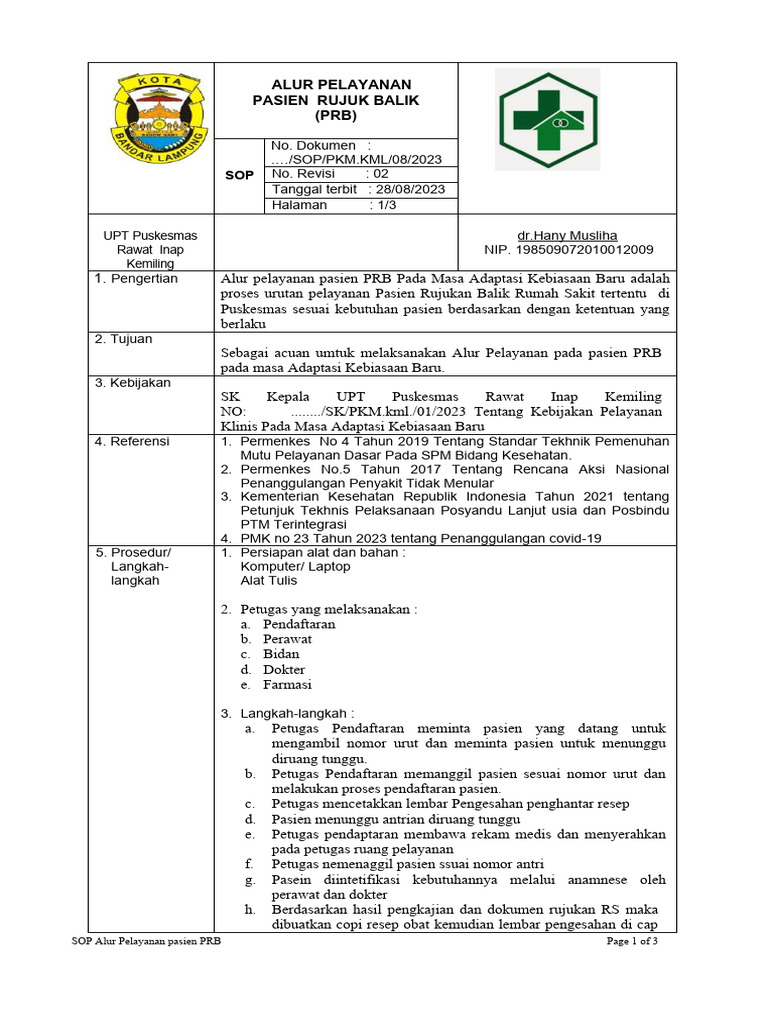 Sop Alur Pelayanan PRB Agust 2023 | PDF