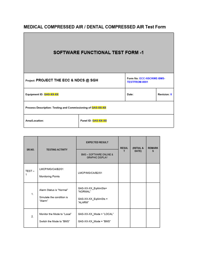 BMS Testing for Medical Gas Systems | PDF | Vacuum | Pressure