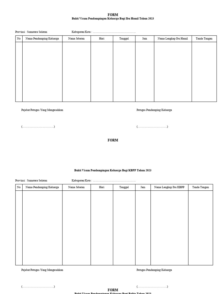 Form Visum Bumil, Bufas, Balita TH 2023 | PDF