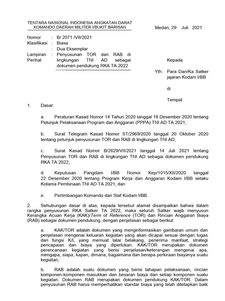 Penyusunan TOR dan RAB TNI AD 2022 | PDF | Teknologi & Rekayasa