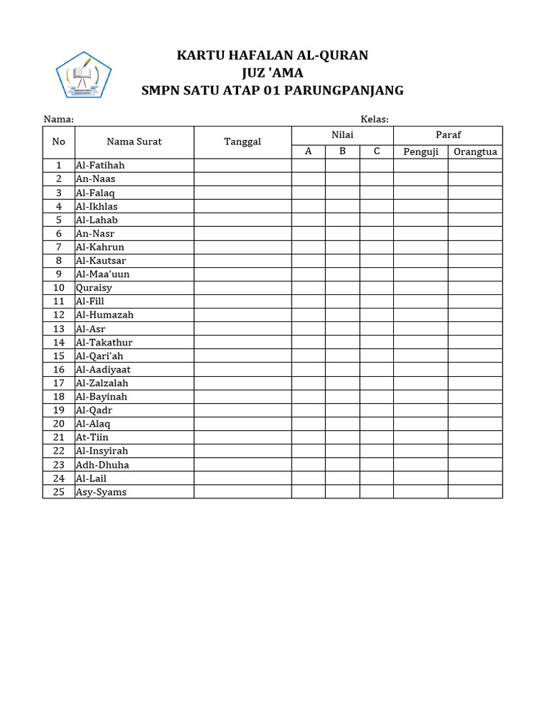 Kartu Hafalan Quran | PDF