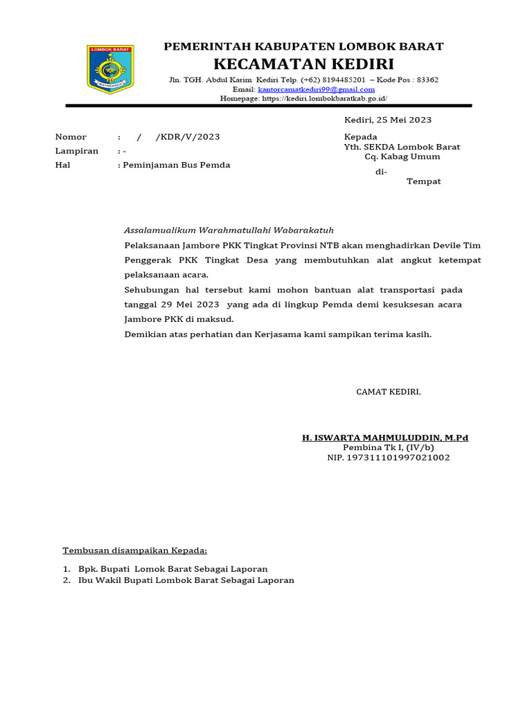 Permohonan Peminjaman Bus Pemda | PDF