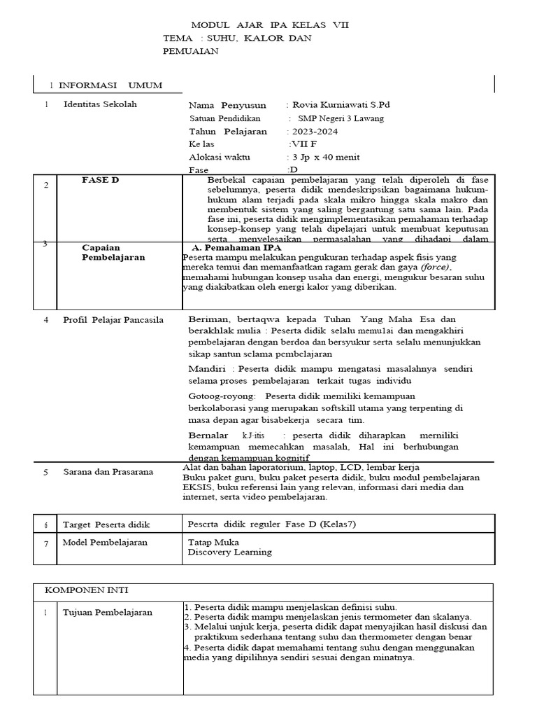 Modul Ajar Ipa Kelas Vii Tema | PDF