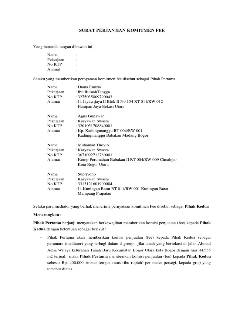 Surat Perjanjian Komitmen Fee 301023 | PDF | Hukum