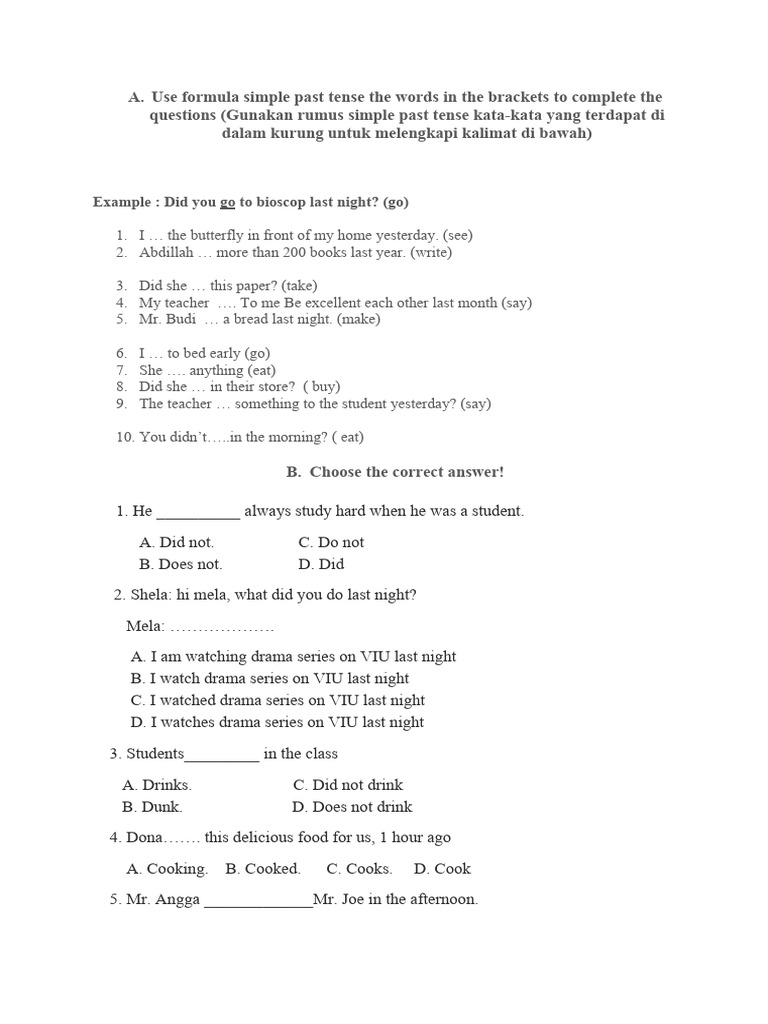 Exercise Simple Past Tense | PDF