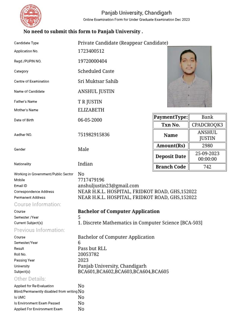 Ugexam - Puexam.in StudentProfile - Aspx AppNo +295aO7I7I45peAbwGUgoA ...