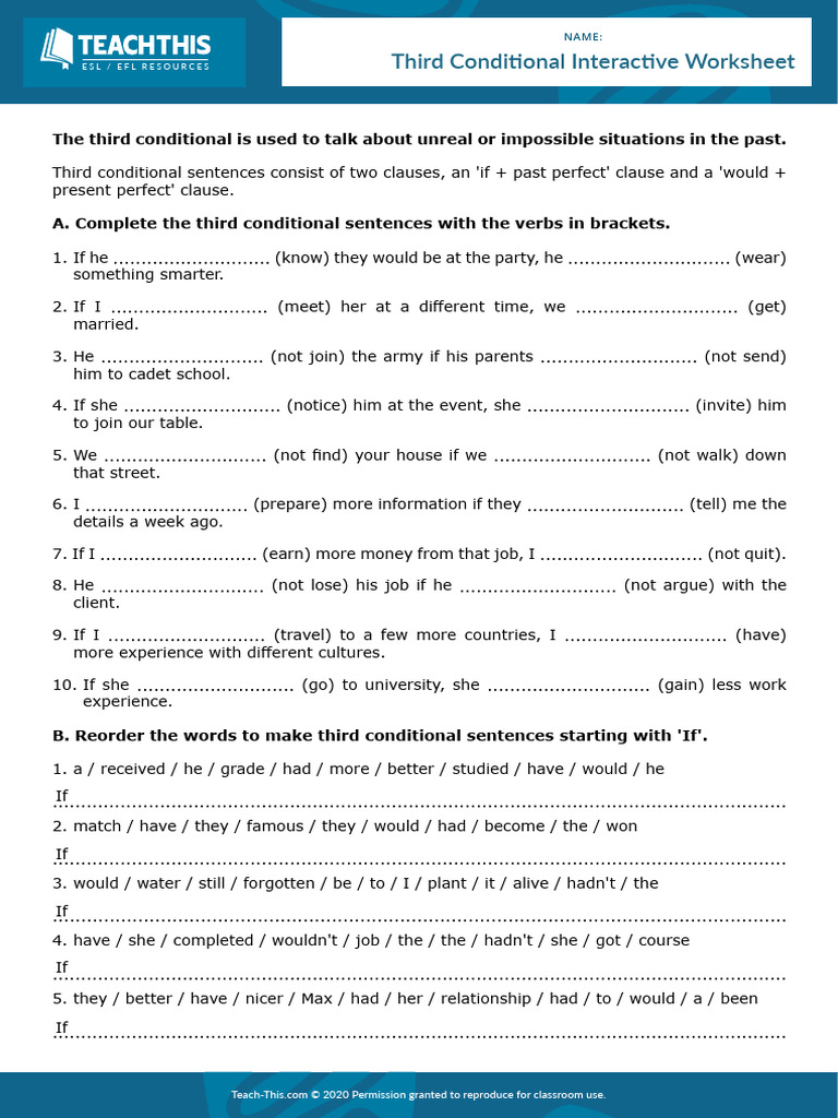 Third Conditional Interactive Worksheet | Download Free PDF | Sentence ...