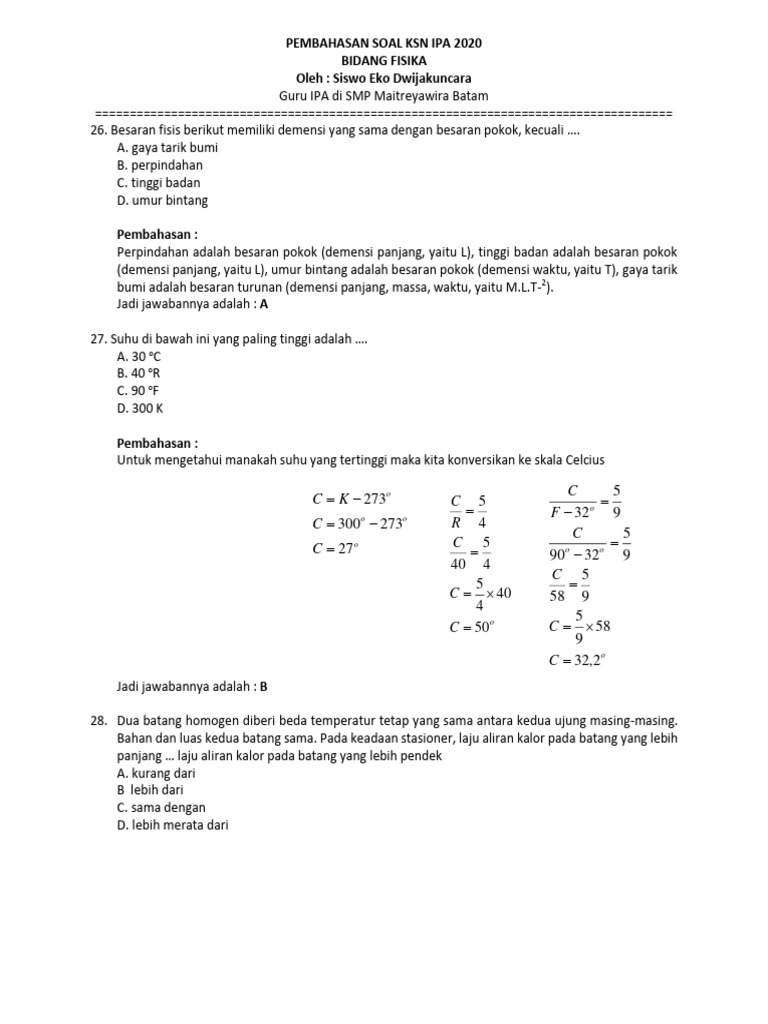 Soal OSN IPA SMP 2020 Tingkat Kabupaten (Pembahasan) | PDF