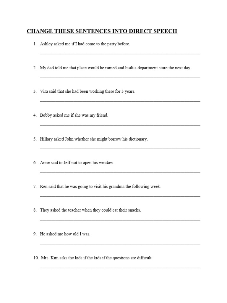 Change These Sentences Into Direct Speech | PDF