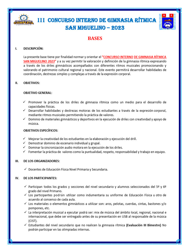 Bases Gimnasia Ritmica 2023 | Descargar gratis PDF | Gimnasia | Ritmo