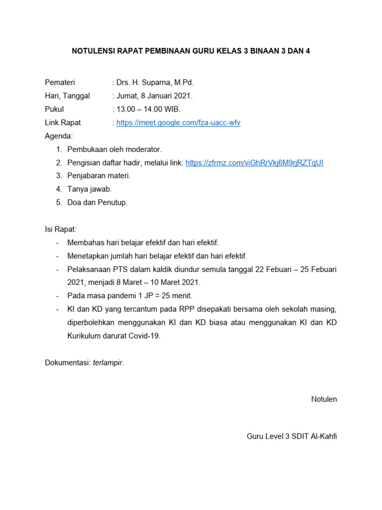 Rapat Pembinaan Guru: Hari Belajar & PTS | PDF